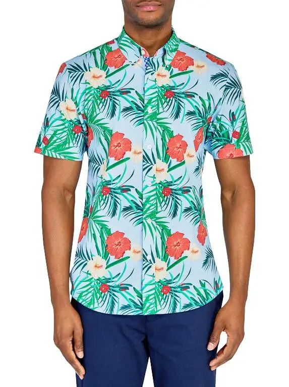 CON.STRUCT Slim Fit Tropical Recycled 4-way Stretch Performance Short Sleeve Shirt - Multi