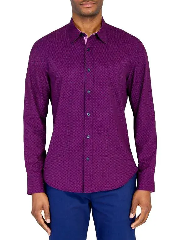 CON.STRUCT Slim Fit Geo Recycled 4-way Stretch Perfomance Long Sleeve Shirt - Red/blue