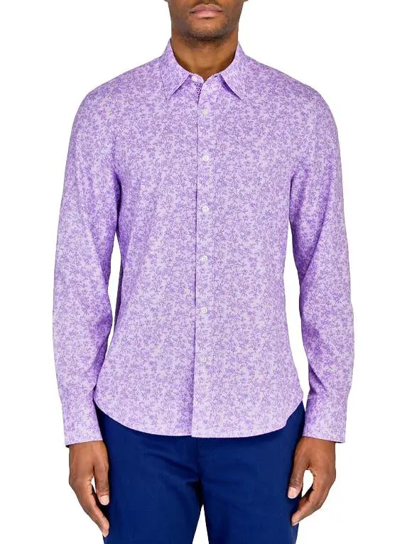 CON.STRUCT Slim Fit Ditsy Floral Recycled 4-way Stretch Performance Long Sleeve Shirt - Lilac
