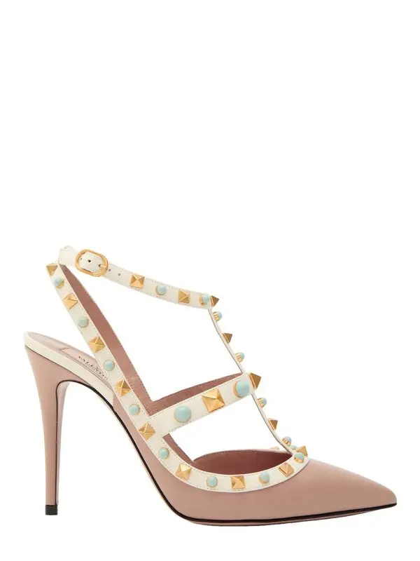Valentino Garavani Rockstud 100 Embellished Leather Pumps - Nude