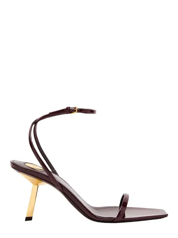 Saint Laurent Lee 75 Glossed Leather Sandals - Brown