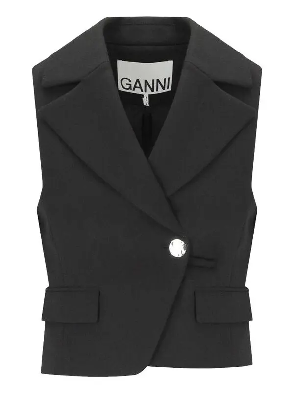 GANNI Crepe Vest - Black