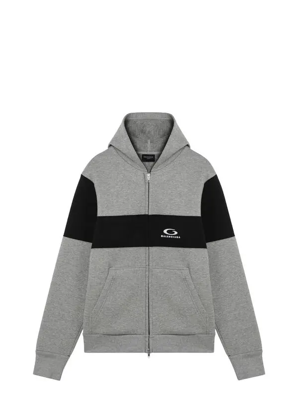 Balenciaga Loop Sports Icon Zip-up Hooded Sweatshirt - Grey