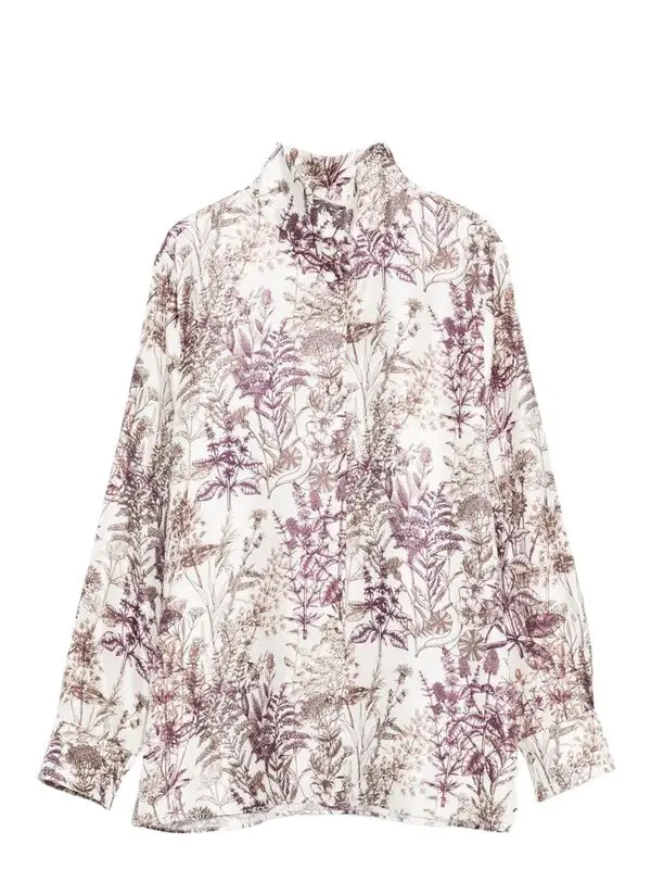 TRAME AUREE Printed Silk Shirt - Beige