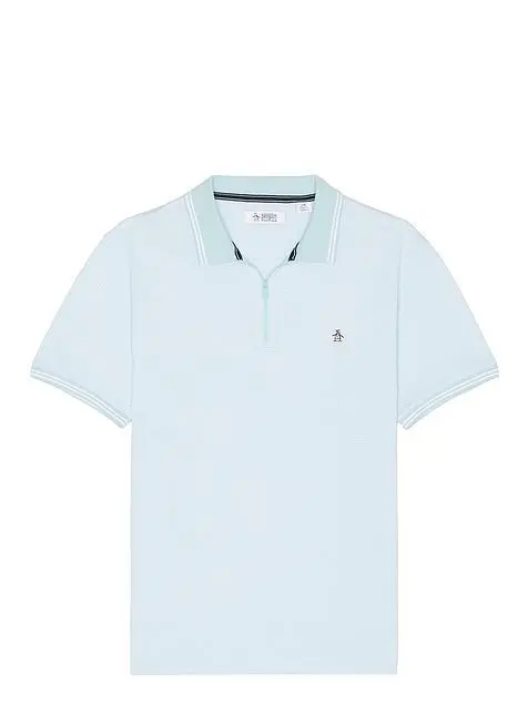 ORIGINAL PENGUIN Jacquard 1/4 Zip Tipped Polo In Baby Blue - Crystal Blue