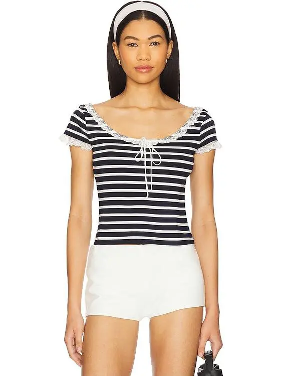 For Love & Lemons Suzette Stripe Top - Black