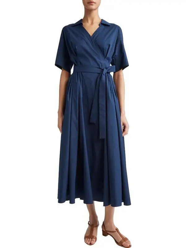 Max Mara Sarah Stretch Poplin Wrap Shirtdress - Cornflower Blue