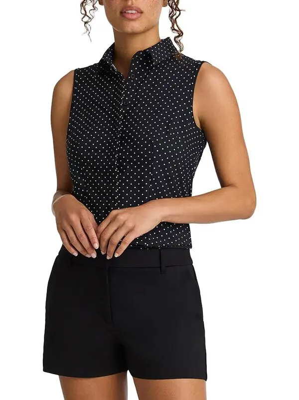 Commando Classic Printed Sleeveless Button Down Bodysuit - Black/white Polka Dot