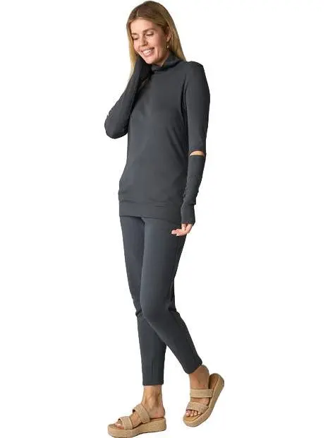 EAVOLU Acadia Eco-luxe Rib Split-sleeve Long Sleeve Top - Slate