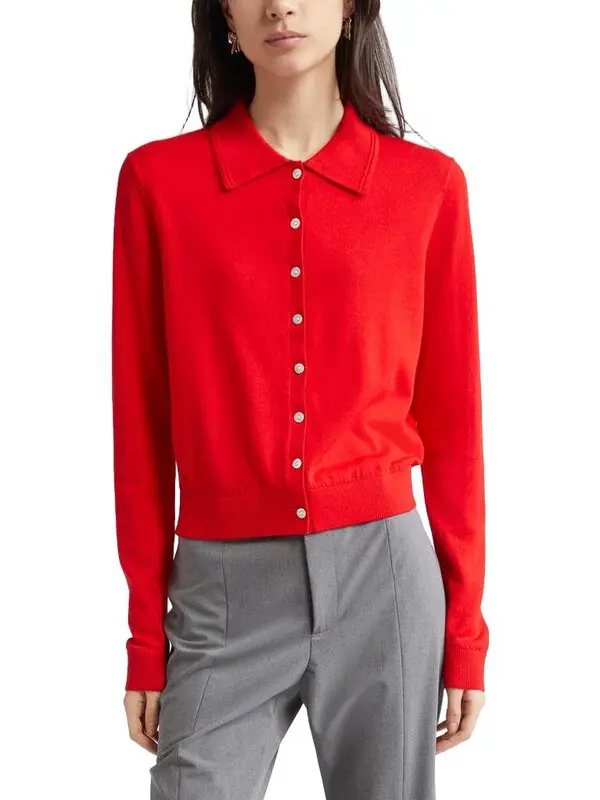 Sandy Liang Summers Merino Wool Cardigan - Red