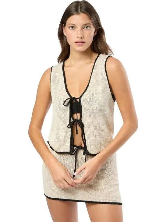 Onia Linen Knit Tie-front Tank Top - Birch/black