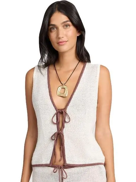 Onia Linen Knit Tie-front Tank Top - Egret/cppuccino