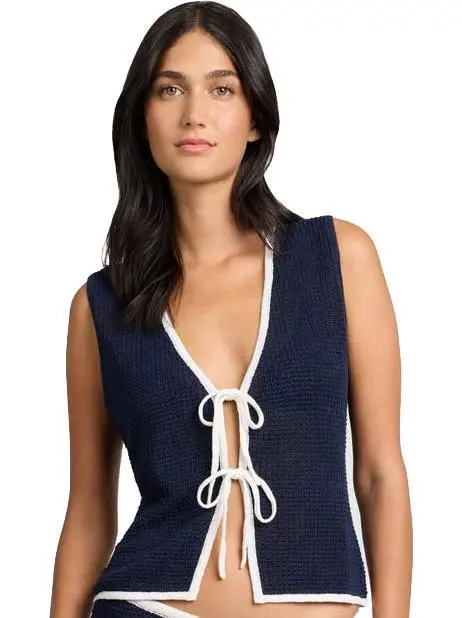 Onia Linen Knit Tie-front Tank Top - Noir Navy/egret