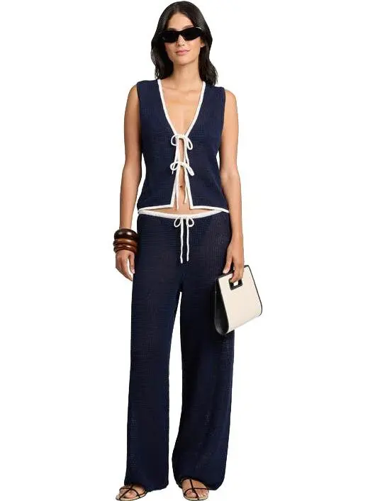 Onia Linen Knit Tie-front Tank Top - Noir Navy/egret