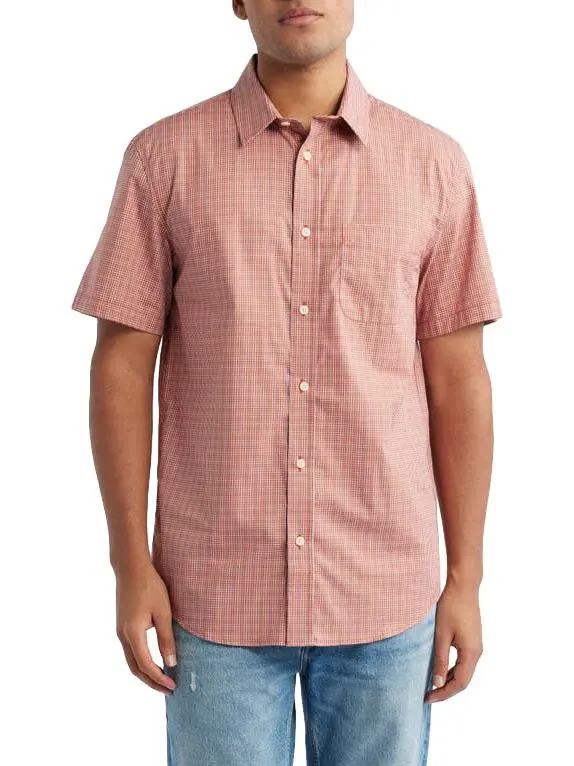 Pendleton Academy Check Pima Cotton Short Sleeve Button-up Shirt - Brick/ Blue Plaid