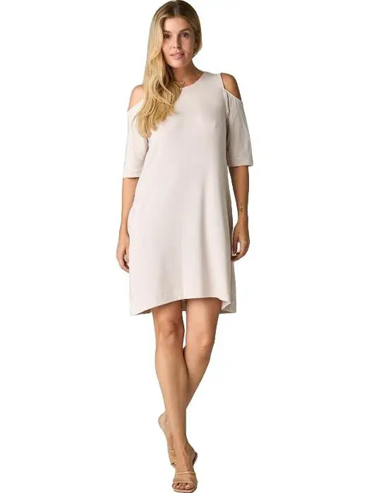 EAVOLU Caspian Eco-luxe Rib Cold-shoulder Tunic/dress - Bone