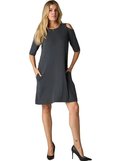 EAVOLU Cold-shoulder Tunic Dress - Slate