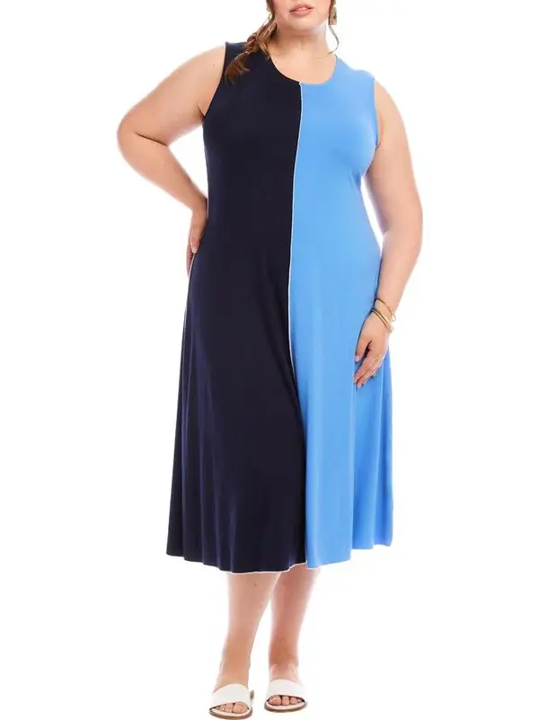 Karen Kane Color Block Midi Dress - Navy/ Blue