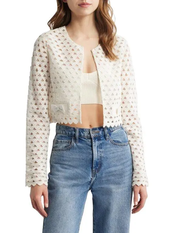 LoveShackFancy Alaya Cutout Crop Cardigan - Optic Off White