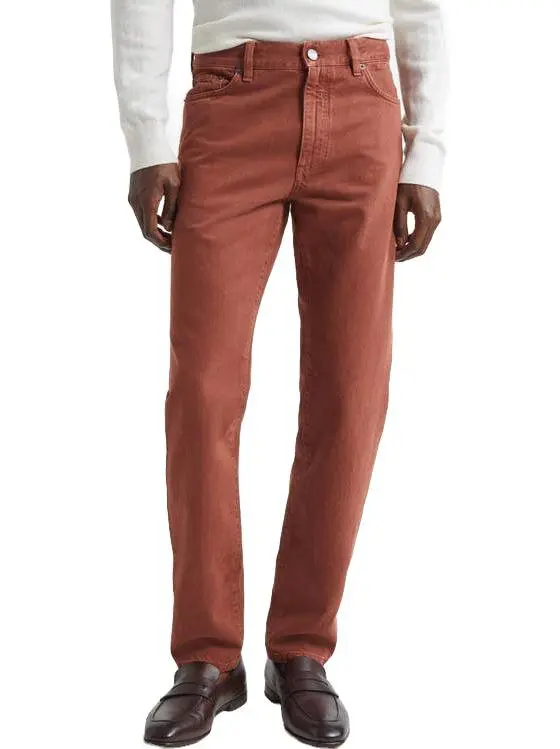 Zegna City Fit Nonstretch Denim Jeans - Dark Red Solid