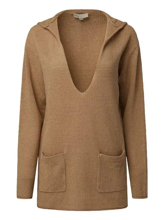 Onia Linen Knit V-neck Hoodie - Jute