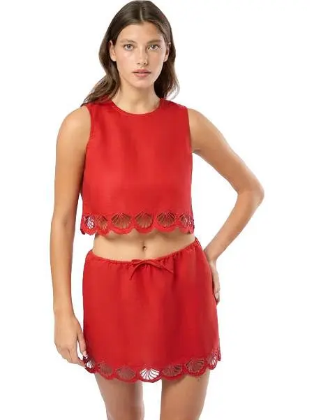 Onia Air Linen Scallop Tank Top - Dark Red