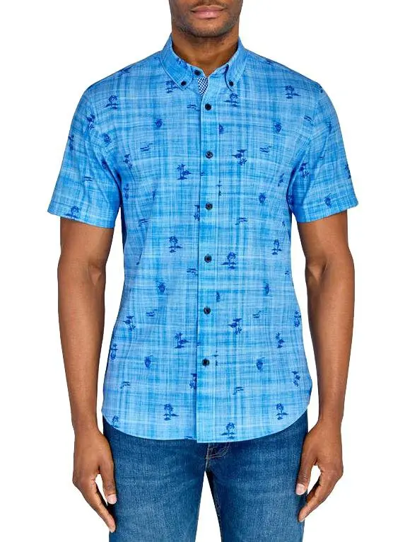CON.STRUCT Slim Fit Island Recycled 4-way Stretch Performance Short Sleeve Shirt - Chambray Blue