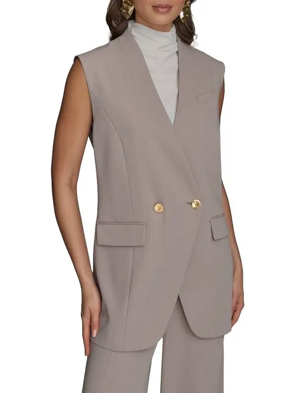 Donna Karan New York Pinstripe Double-breasted Vest - Cobblestone/cream