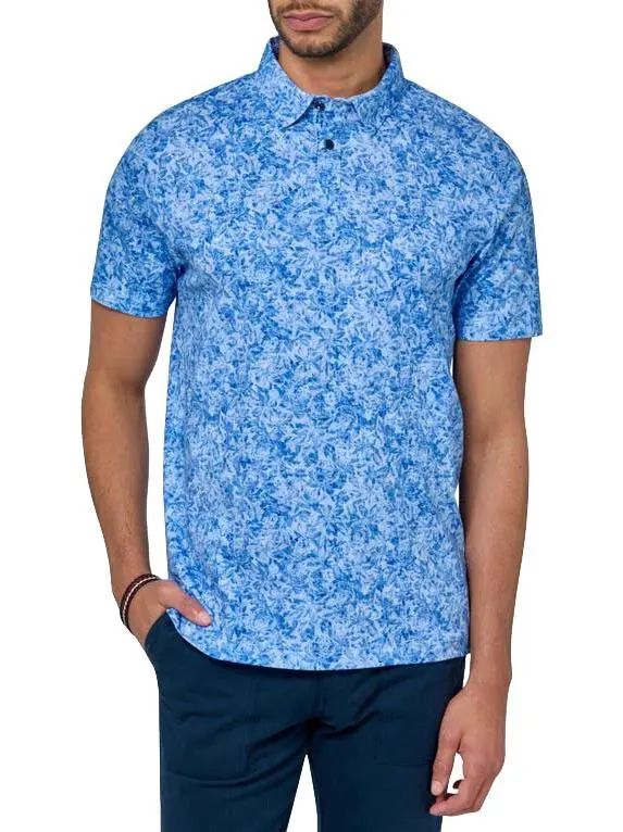 BROOKLYN BRIGADE Slim Fit Abstract Floral Short Sleeve Polo - Lt Blue