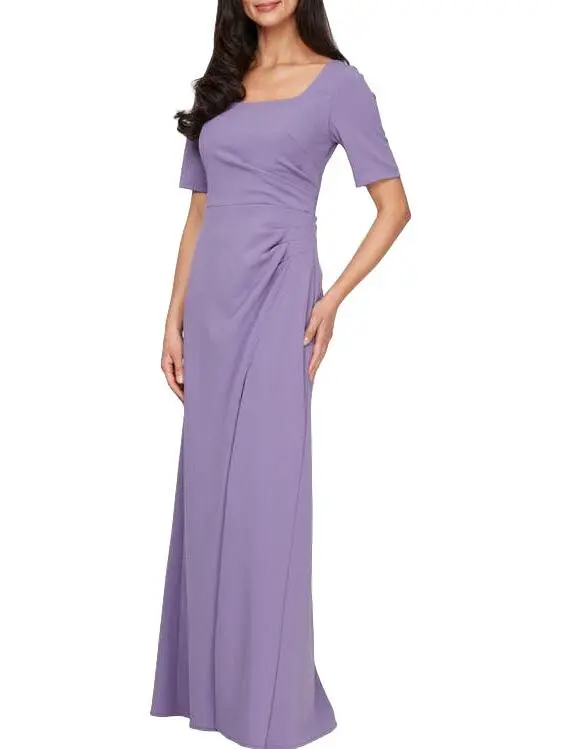 Alex Evenings Side Ruched Stretch Crepe Gown - Icy Orchid