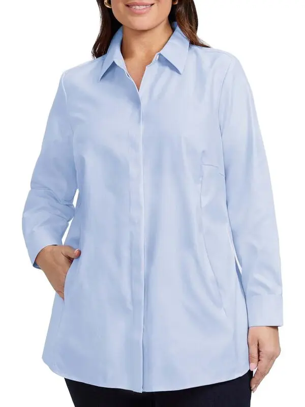 Foxcroft Cici Cotton Tunic Shirt - Soft Blue