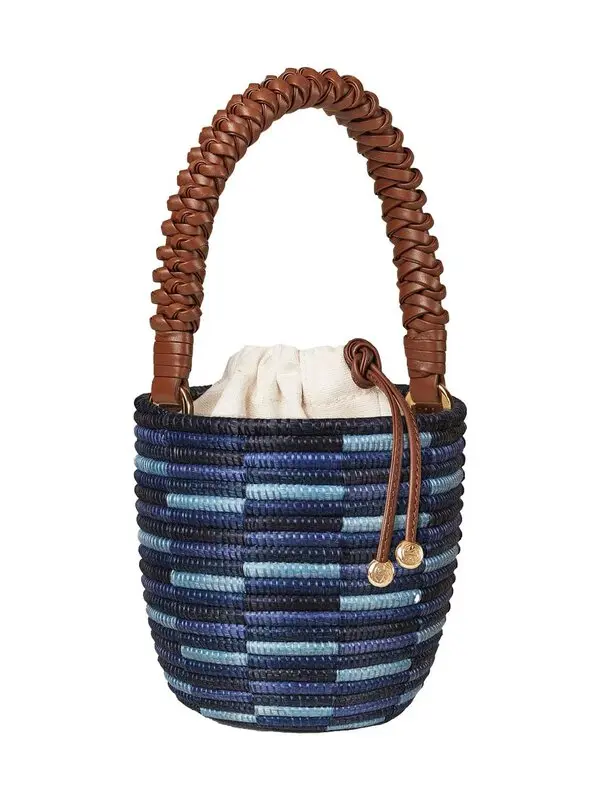 CESTA COLLECTIVE Woven Lunchpail Basket Bag - Denim Checkerboard
