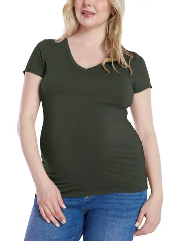 Motherhood Maternity V-neck Side-ruched Maternity Short Sleeve Tee - Deep Depths