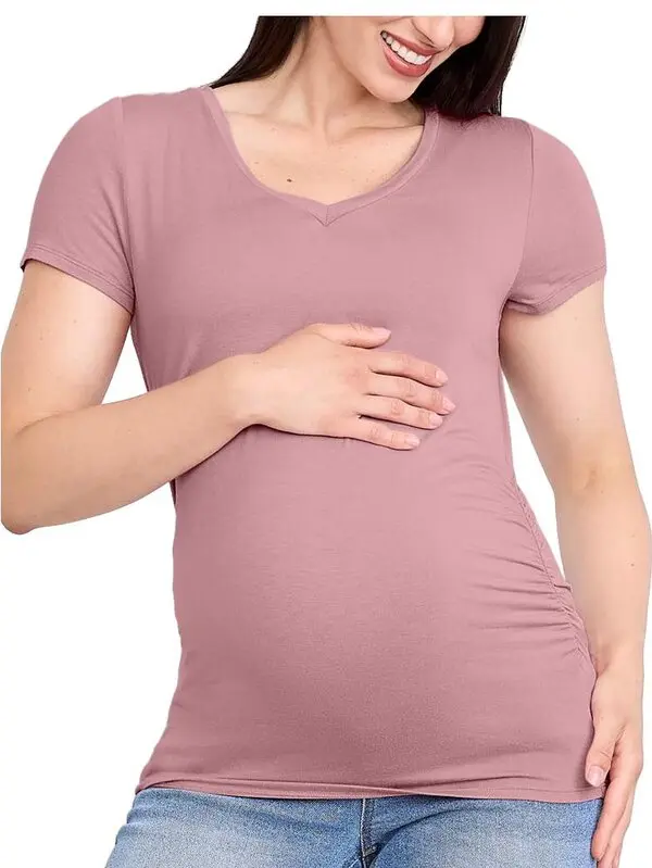 Motherhood Maternity V-neck Side-ruched Maternity Short Sleeve Tee - Orchid Haze