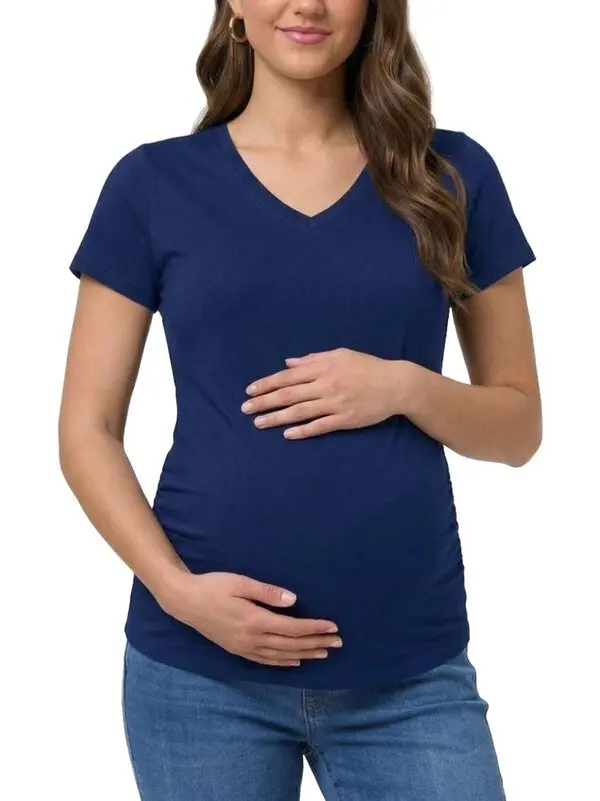 Motherhood Maternity V-neck Side-ruched Maternity Short Sleeve Tee - Peacoat