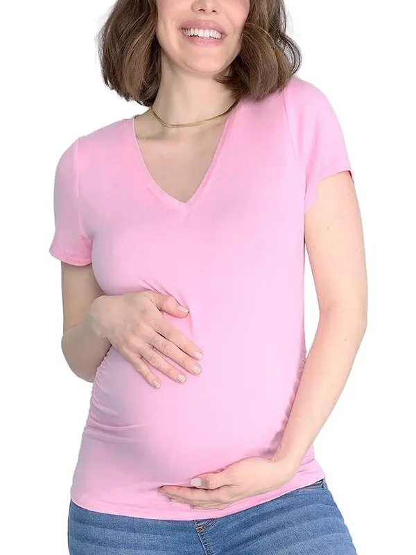 Motherhood Maternity V-neck Side-ruched Maternity Short Sleeve Tee - Prism Pink
