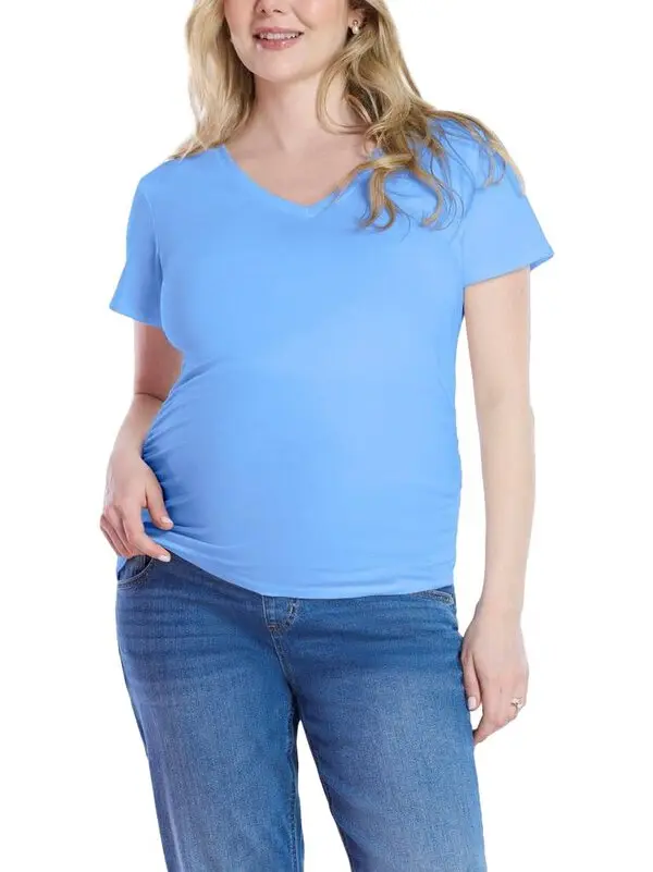Motherhood Maternity V-neck Side-ruched Maternity Short Sleeve Tee - Provence