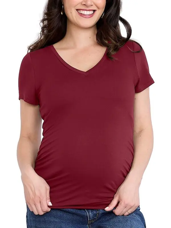 Motherhood Maternity V-neck Side-ruched Maternity Short Sleeve Tee - Tawny Port