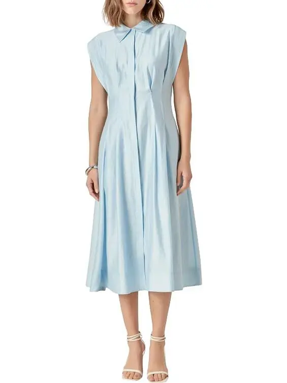 English Factory Pleated Midi Shirtdress - Powder Blue
