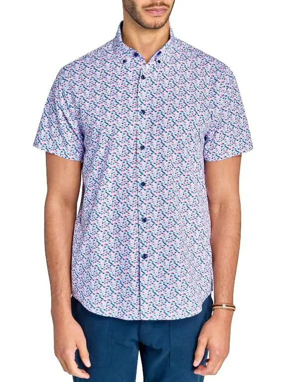 BROOKLYN BRIGADE Slim Fit Mini Floral Stem Recycled 4-way Stretch Performance Short Sleeve Shirt - Multi