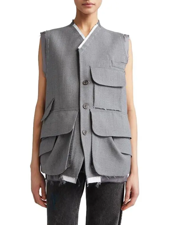 MAISON MARGIELA Wool Cargo Vest - Grey Melange