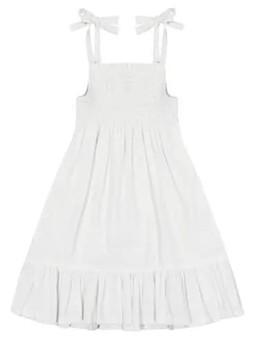 Busy Bees India Shoulder Tie Sundress - White Swiss Dot