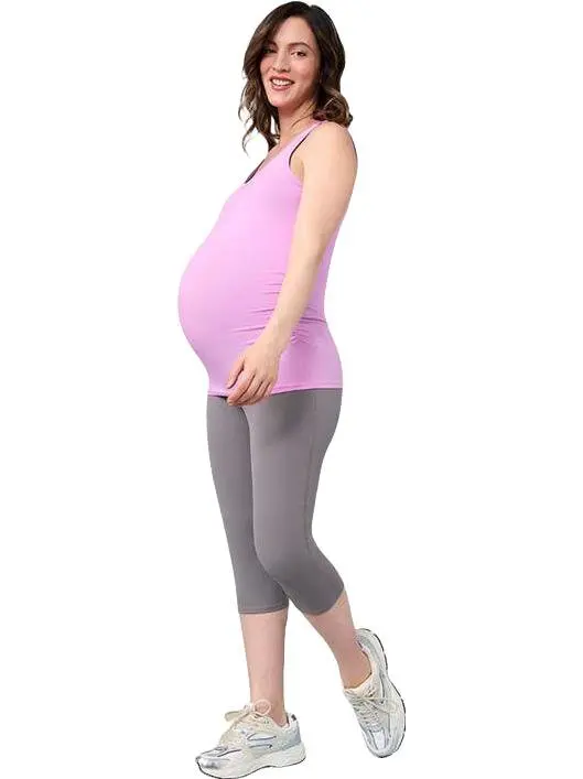Motherhood Maternity Over The Belly Active Capri Legging - Heather Grey