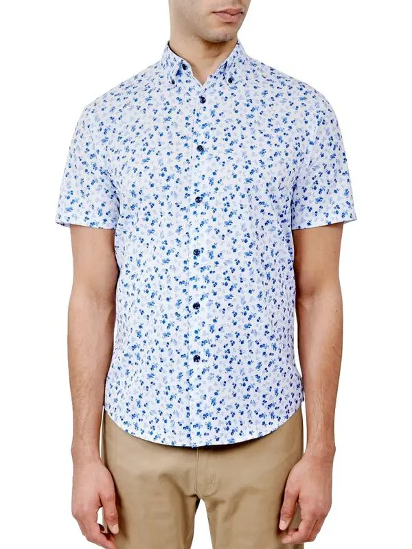 BROOKLYN BRIGADE Slim Fit Floral Performance Shirt - Blue