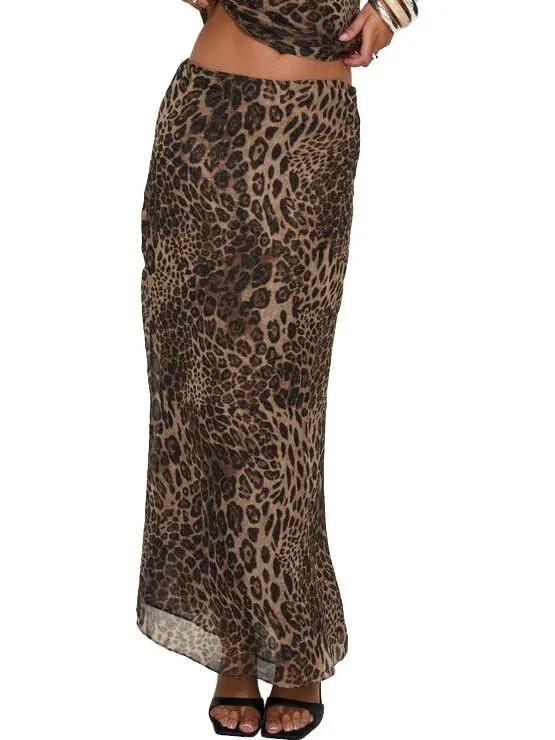 Princess Polly Eleganza Leopard Print Maxi Skirt - Brown
