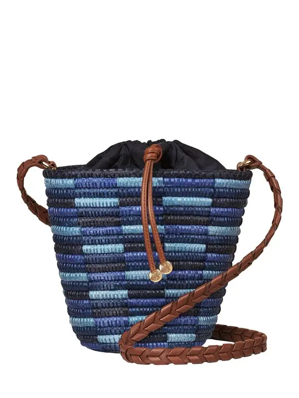 CESTA COLLECTIVE Mini Fan Whipstitch Crossbody Basket Bag - Denim Checkerboard