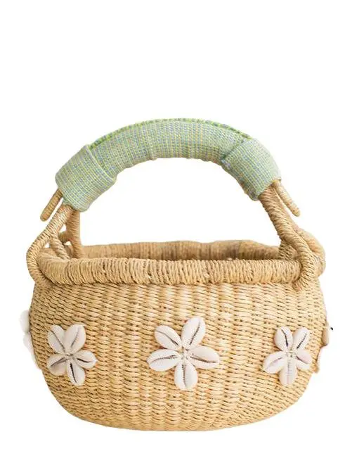 INDEGO AFRICA Flower Bolga Basket - Green And Natural