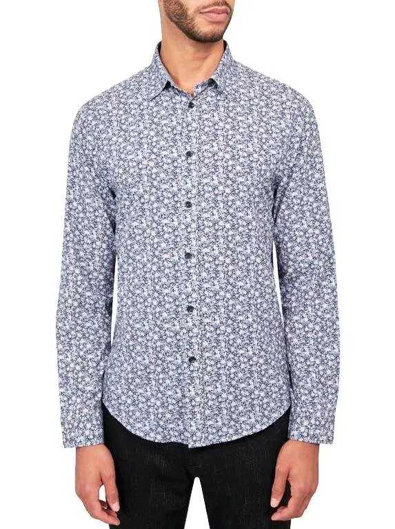 BROOKLYN BRIGADE Slim Fit Ditsy Floral 4-way Stretch Performance Long Sleeve Shirt - Grey