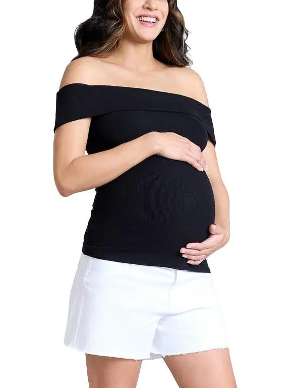 Motherhood Maternity Rib Knit Off The Shoulder Top - Black