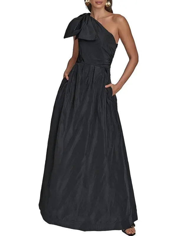 Donna Karan New York Bow One-shoulder Gown - Black